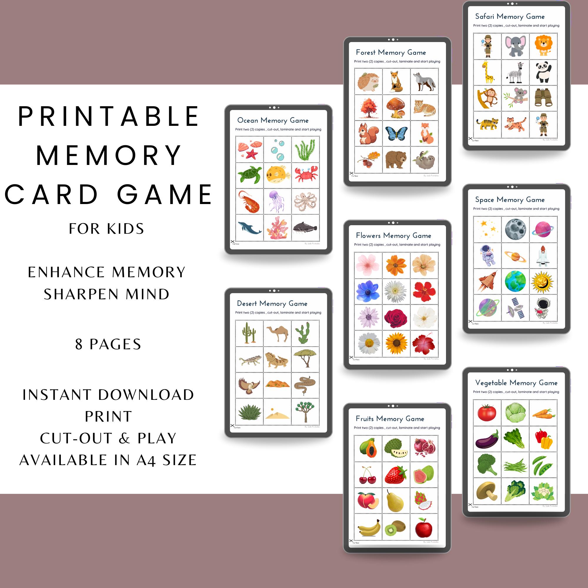 Printable Memory Game Card for Kids - Etsy