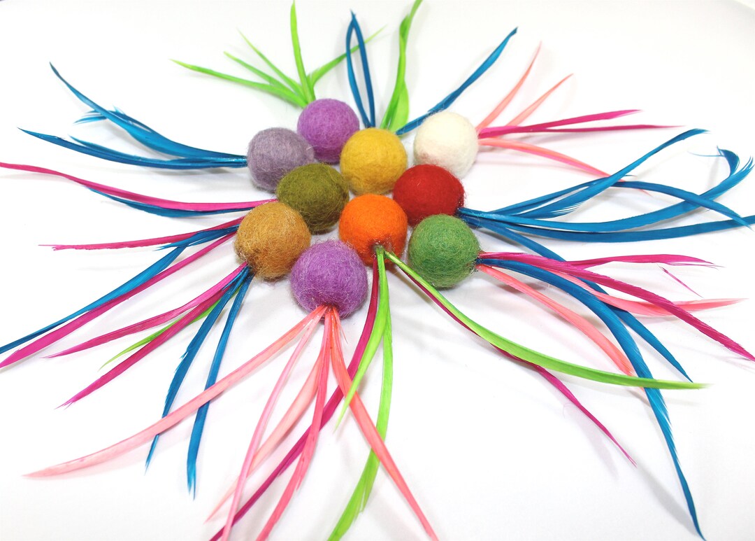 Felt Ball With Feathers Cat Toy Infused With Organic Catnip. Ideal for ...