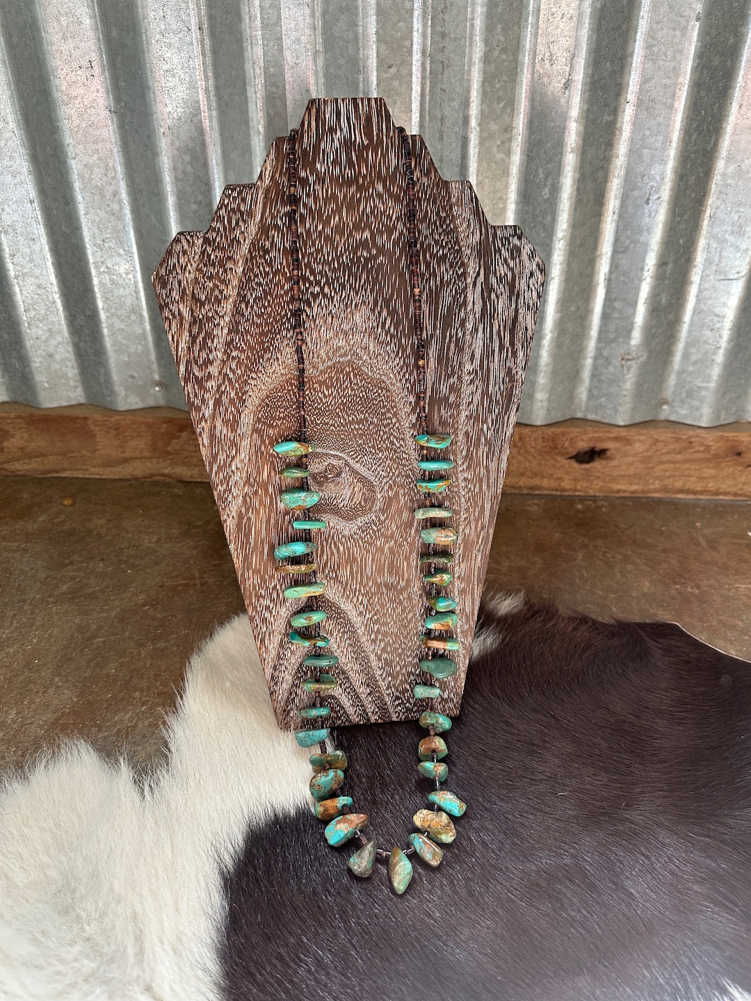 Western Long Dark Shell Heshi With Large Turquoise Chips 33” - Etsy