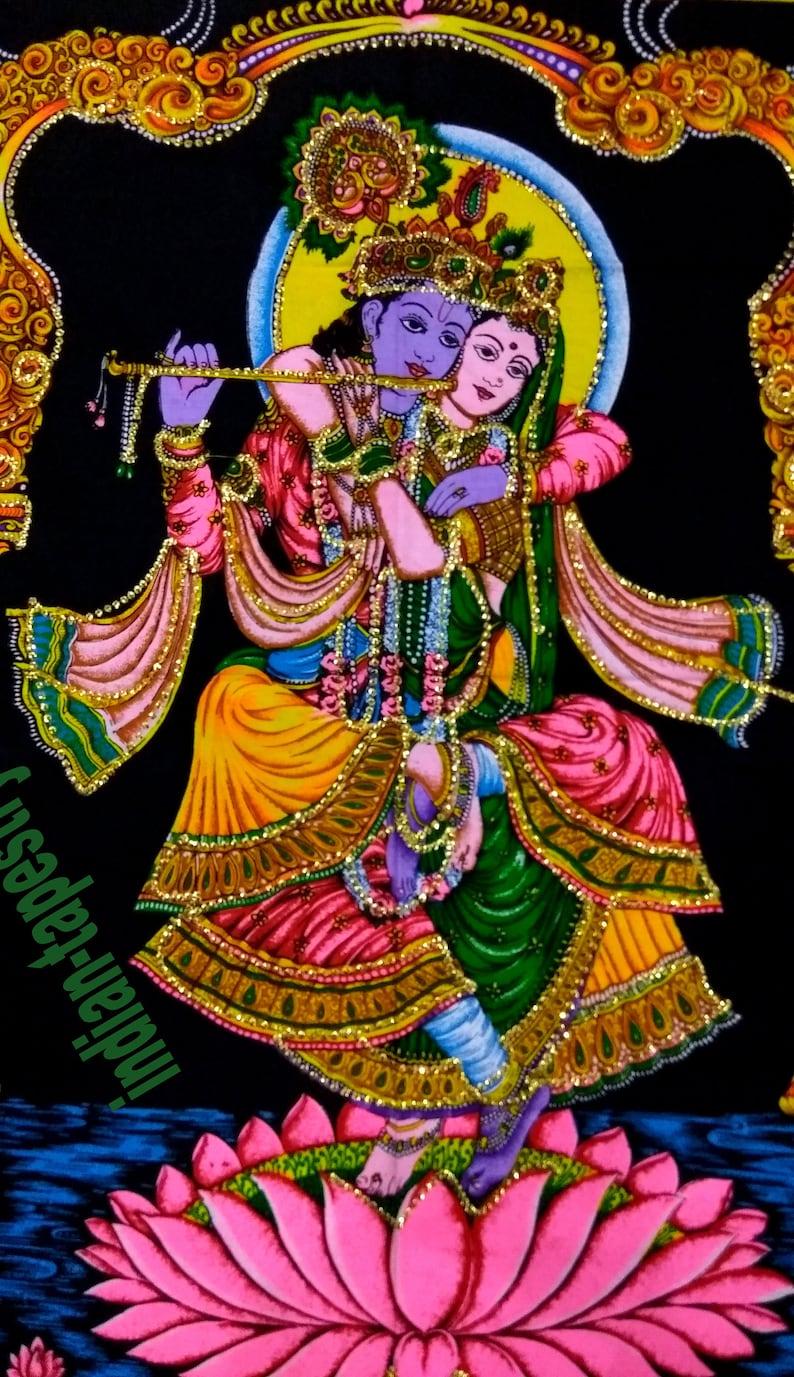 Indian God Radha Krishna Tapestry Sequin Poster Wall Hanging Home ...