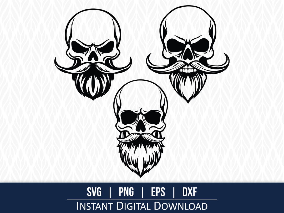 Bearded Skull SVG: Facial Hair Clipart, Cricut Cut Files (digital ...