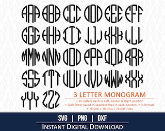 EXCLUSIVE 4 Letter Circle Monogram Font SVG Eps DXF Cutting File, 4 ...