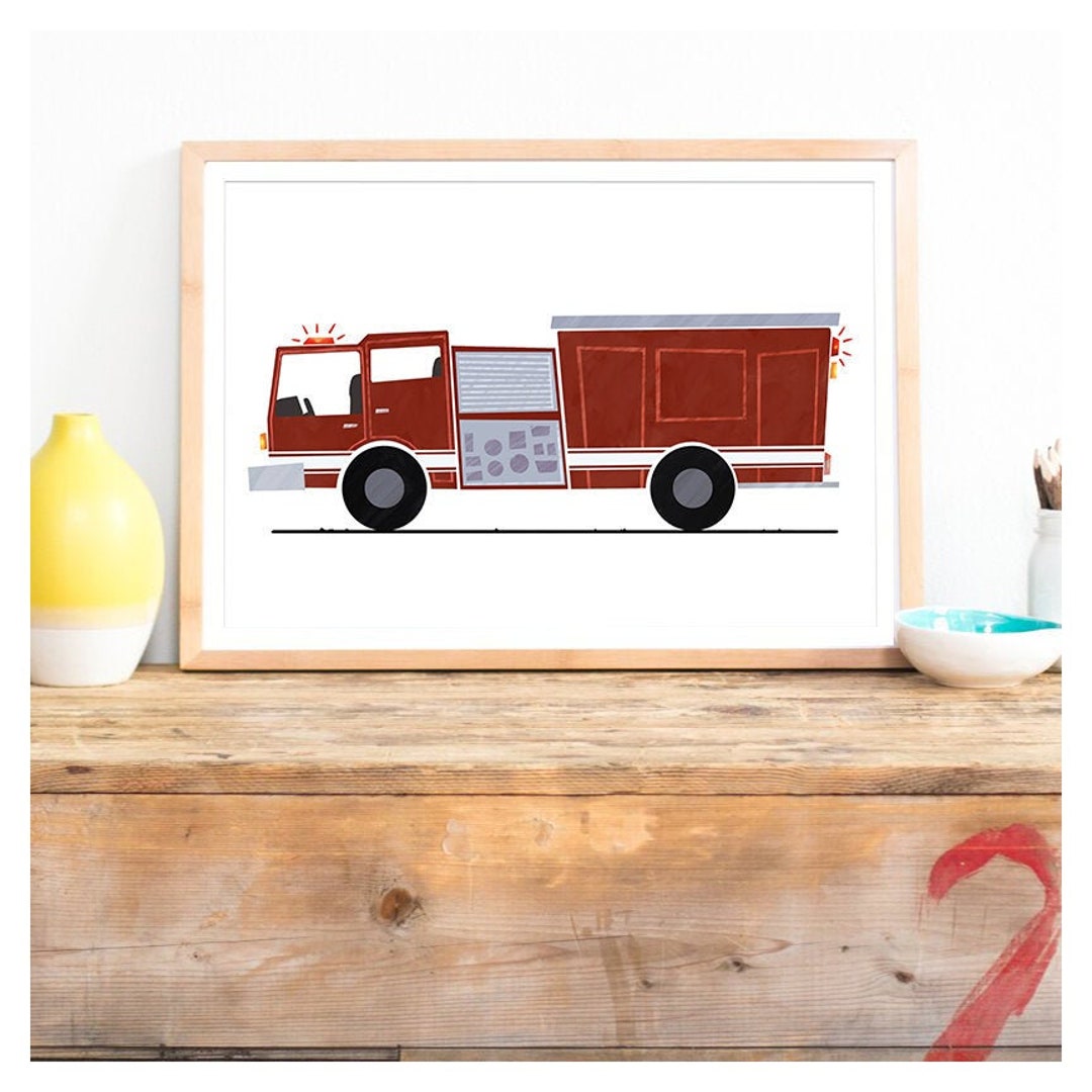 Fire Truck Print, Fire Engine Print, Fire Fighter, Fire Truck Art ...