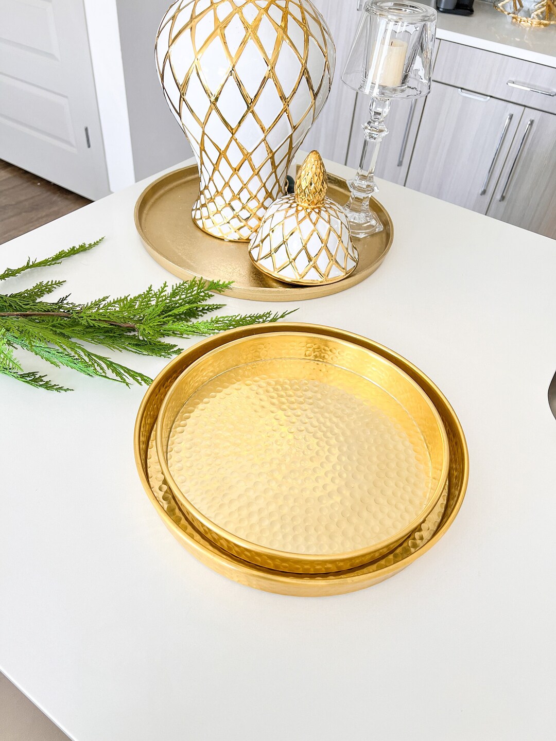 Gold Hammered Tray SET of 2 Gold Round Tray Gold - Etsy