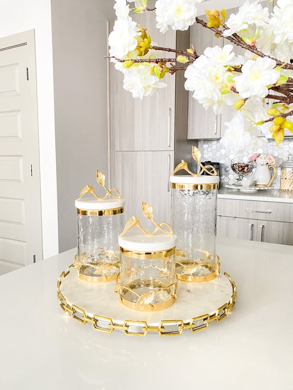 Gold Canister Gold Leaf Marble Canisters Marble and Gold - Etsy