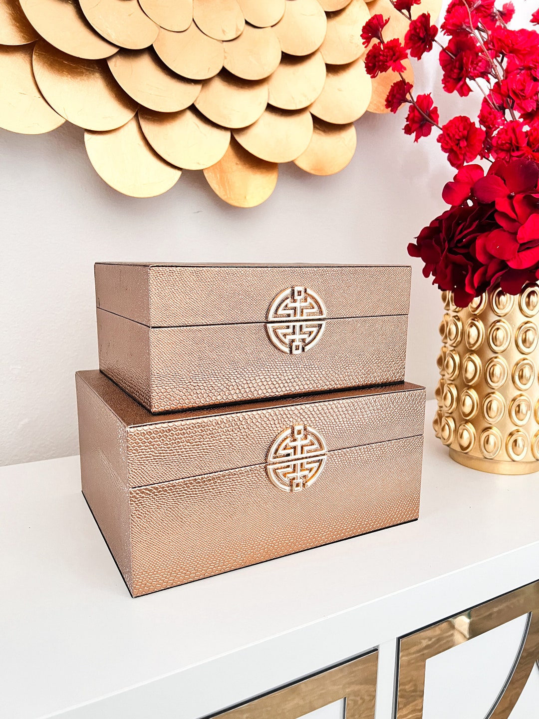 Leather Decorative Boxes Set of 2 Gold Decorative Boxes Set - Etsy
