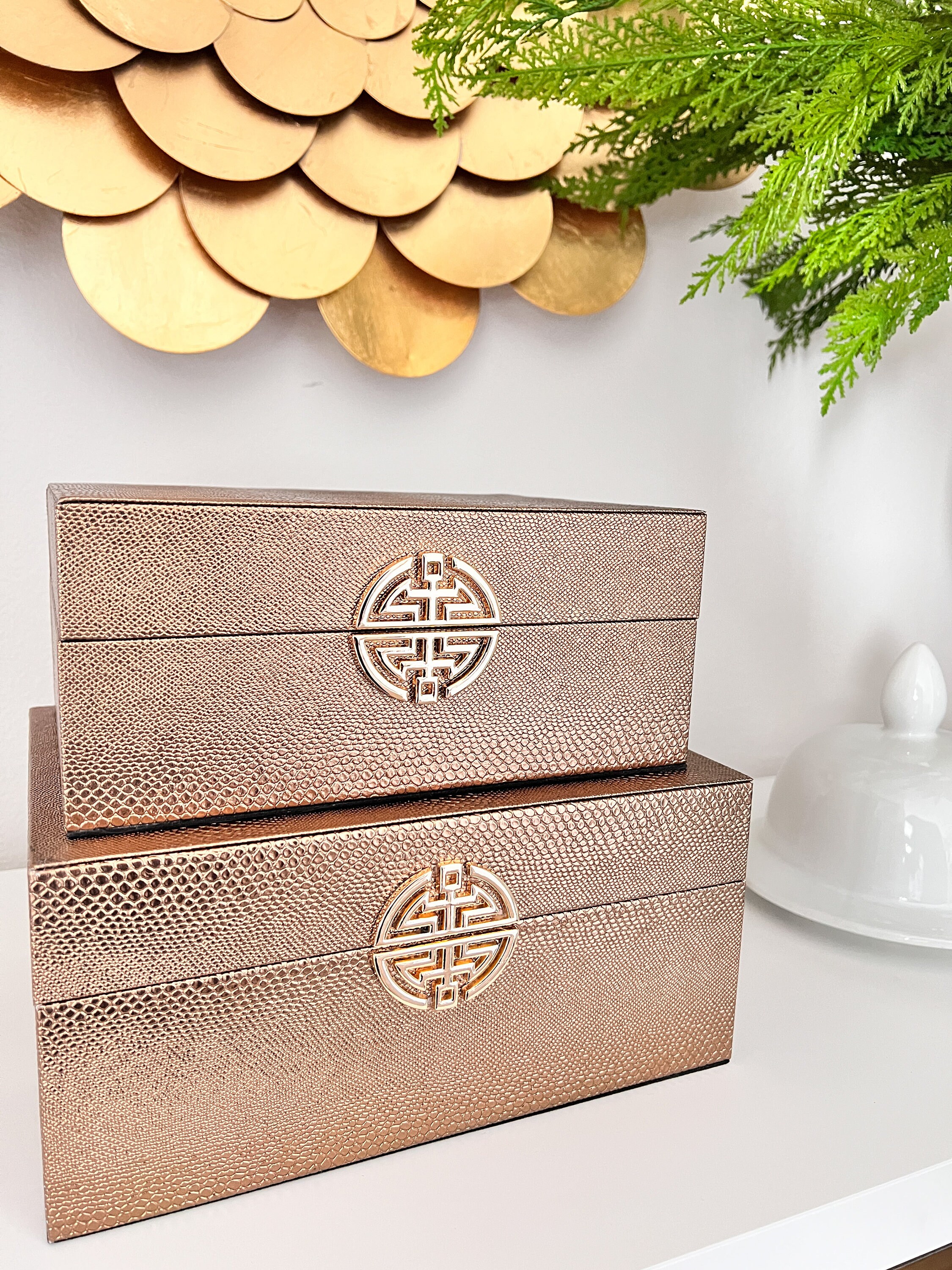 Leather Decorative Boxes Set of 2 Gold Decorative Boxes Set - Etsy