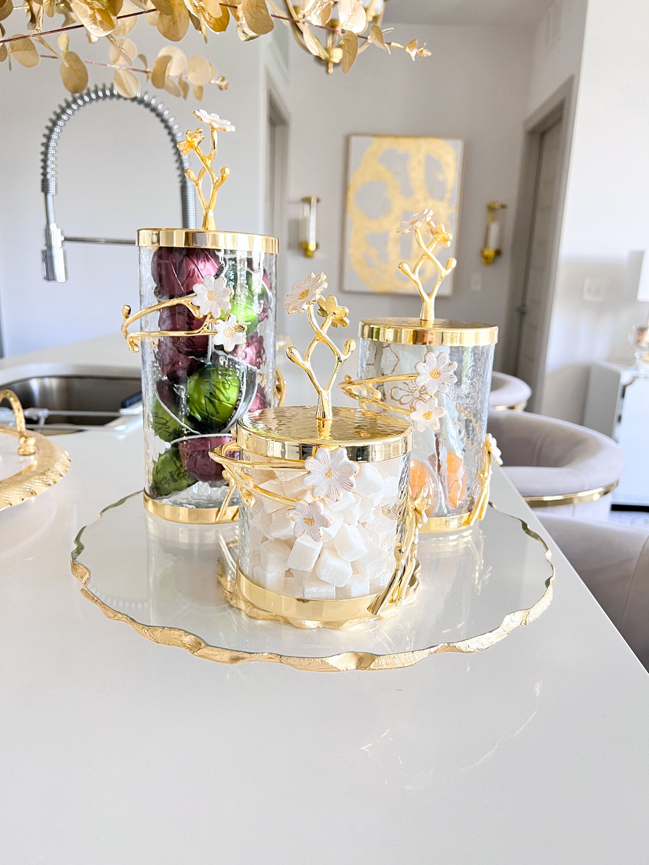 Gold Canister Gold Kitchen Canisters Gold Branch Canisters - Etsy Canada