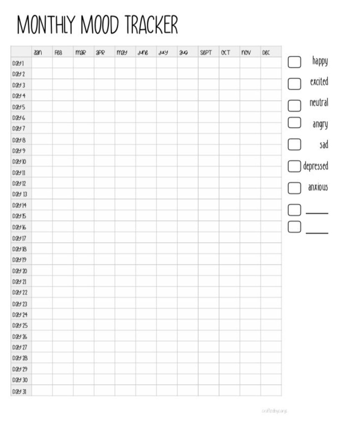 Monthly Mood Tracker | Printable | Simple - Etsy