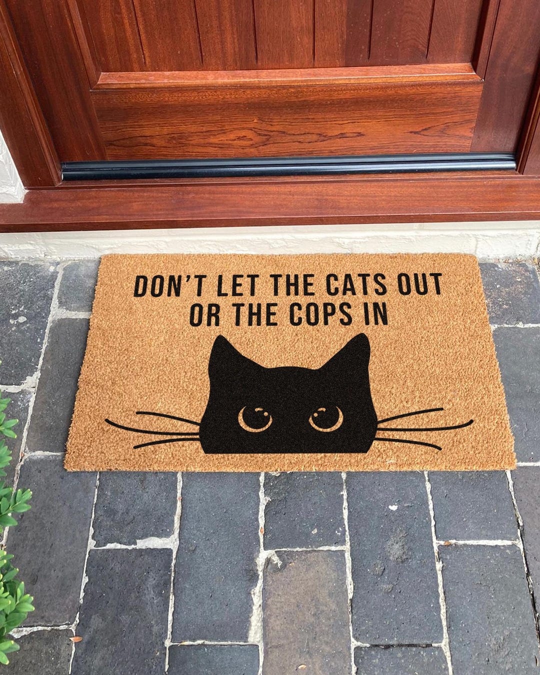 Funny Cat Doormat - 'don't Let the Cats Out or the Cops In' - Pet Lover ...