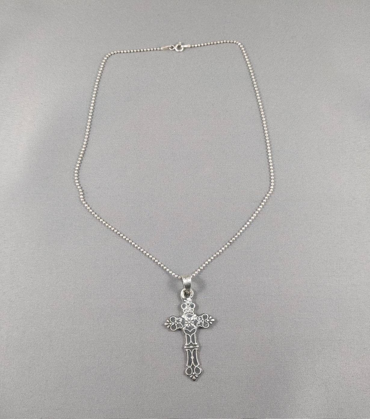 Vintage Sterling Silver Necklace With Unique Silver Cross Pendant - Etsy