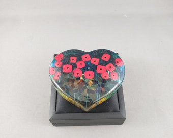 Robert Held Art Glass Heart Paperweight With Oceanic Wave Pattern - Etsy