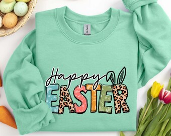 Happy Easter Bunny Sweatshirt, Bunnies Sweatshirt, Flowers Print ...