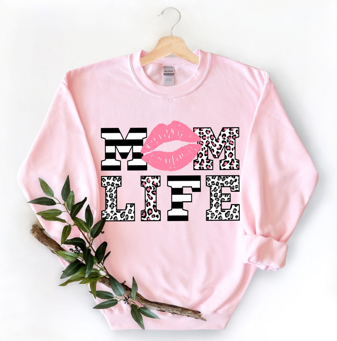 Mom Life Pink Lips Kiss Me Kissing Lips Cheetah Leopard Stripe Print ...