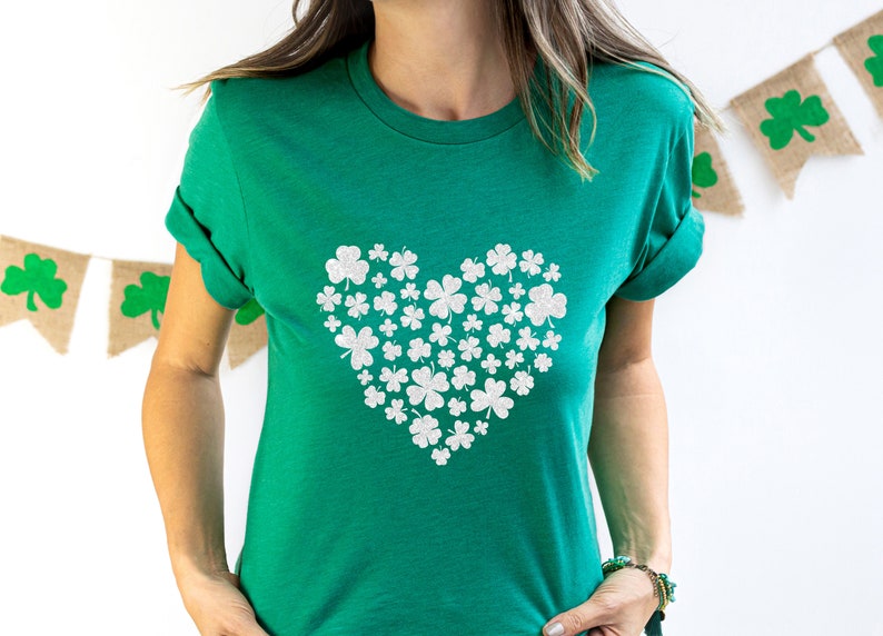 Heart Shamrock Shirt Glitter Shamrock Tee St Patricks Day Etsy