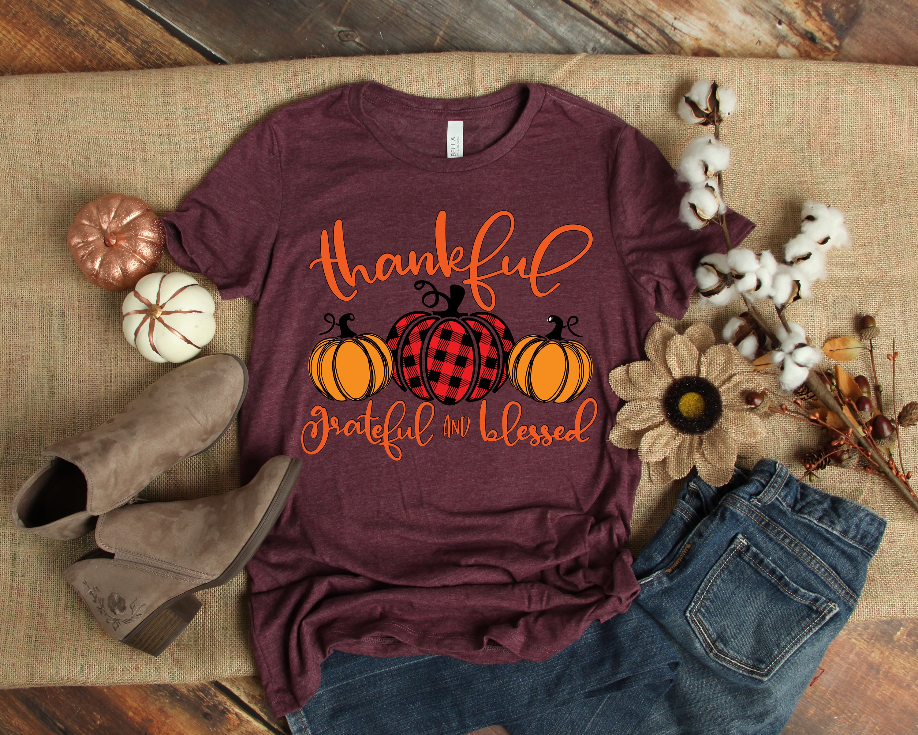 Thankful Grateful Blessed Shirt Pumpkin Teebuffalo Plaid Etsy