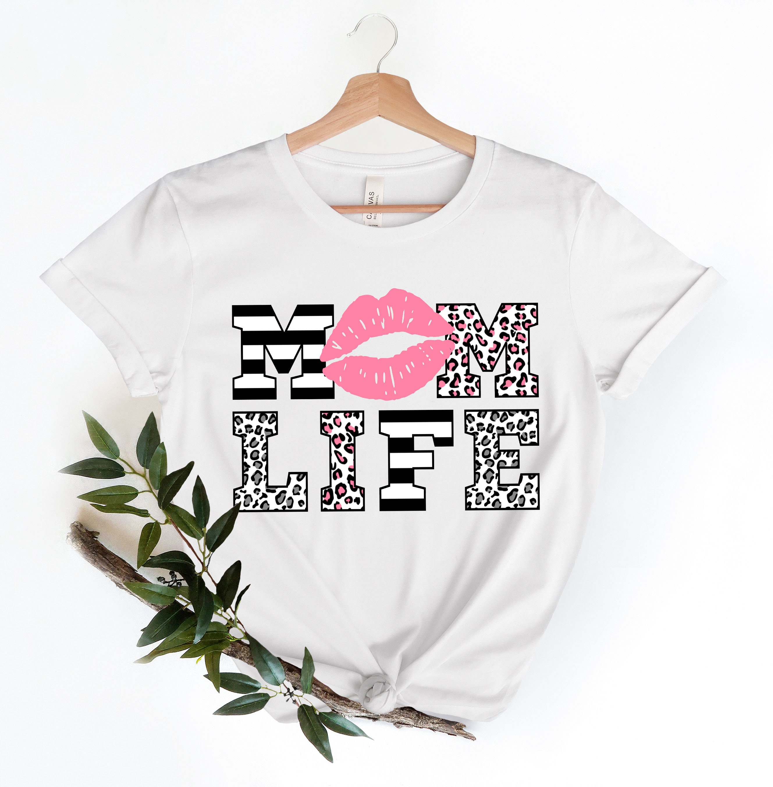 Mom Life Pink Lips Kiss Me Kissing Lips Cheetah Leopard Stripe | Etsy