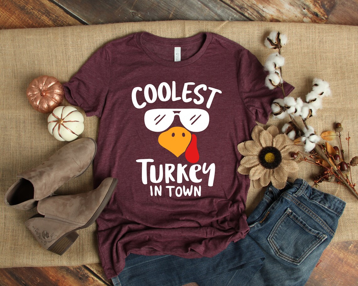 Coolest Turkey in Town Shirt,boys Thanksgiving,funny Kids Thanksgiving ...