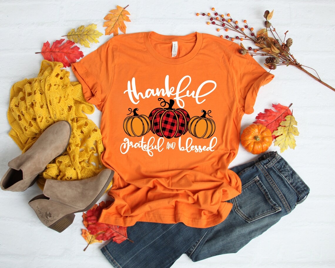 Thankful Grateful Blessed Shirt Pumpkin Teebuffalo Plaid Etsy
