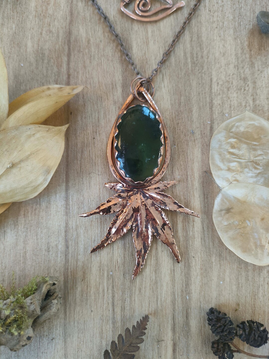 Nephrite Necklace With Real Maple Leaf | Handmade Jewelry | Handmade ...