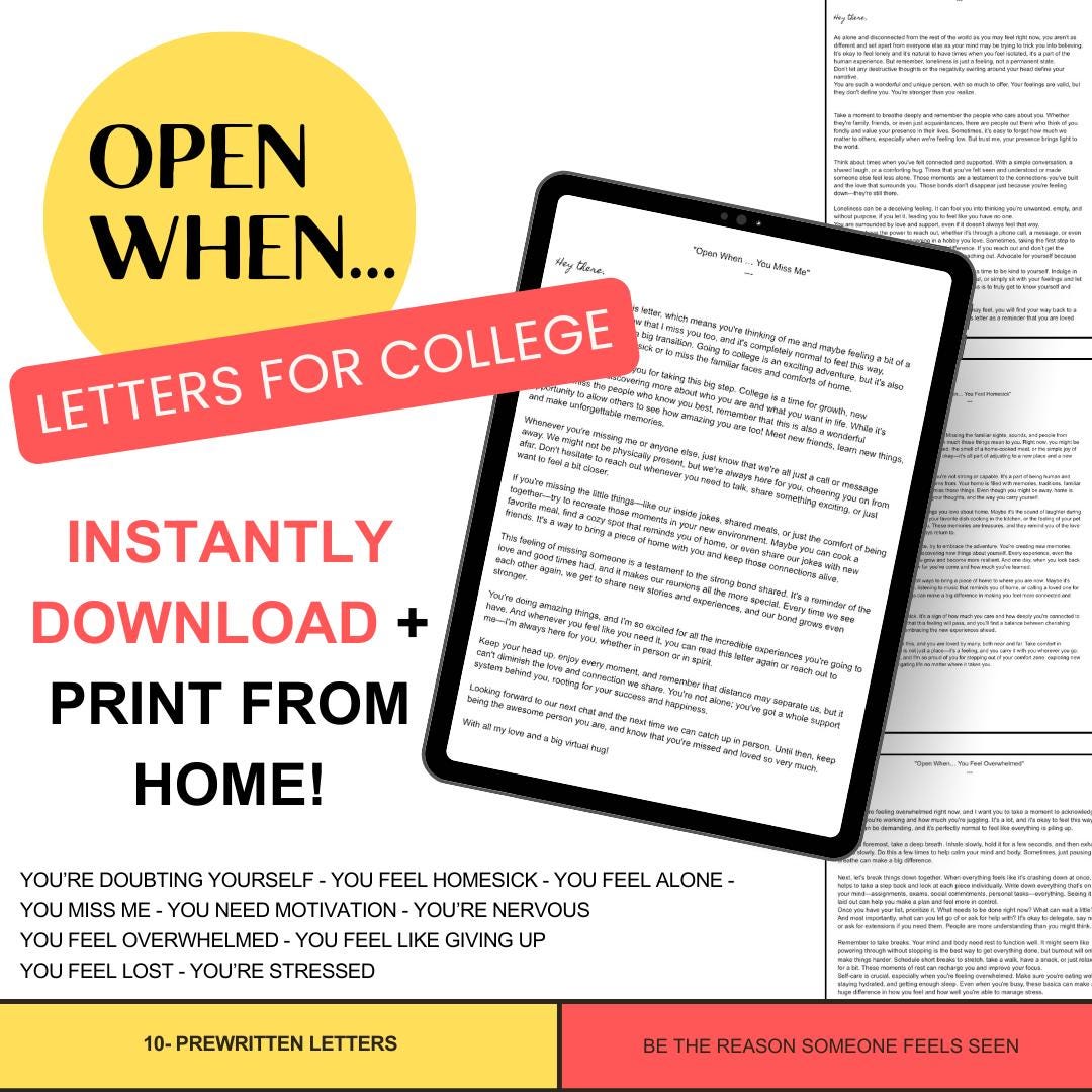 Printable Open When Letters for College- Perfect Gift for Stress and ...