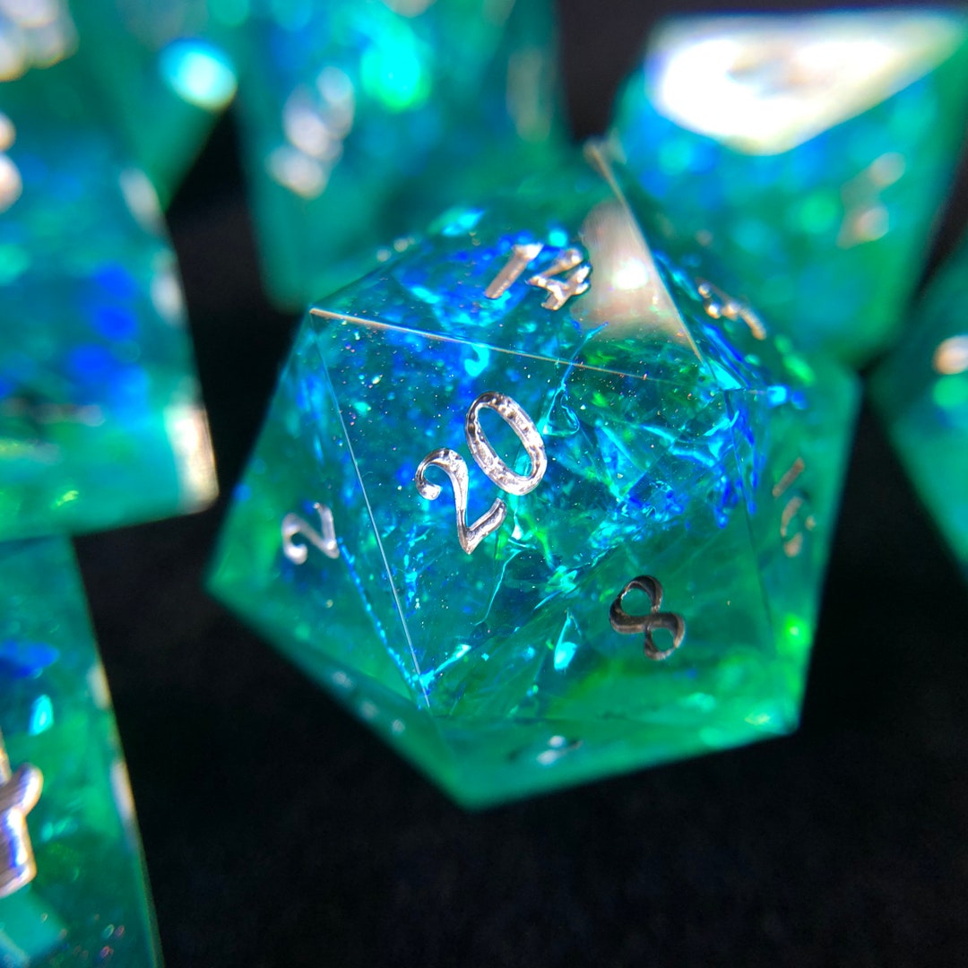 Handmade Resin Sharp Edge Dice Set – Arctic Ocean | Blue Mylar | Teal ...