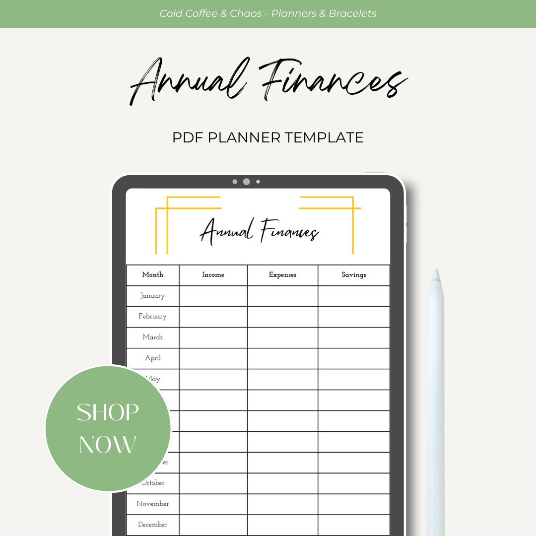 Annual Finances Printable Template - Etsy