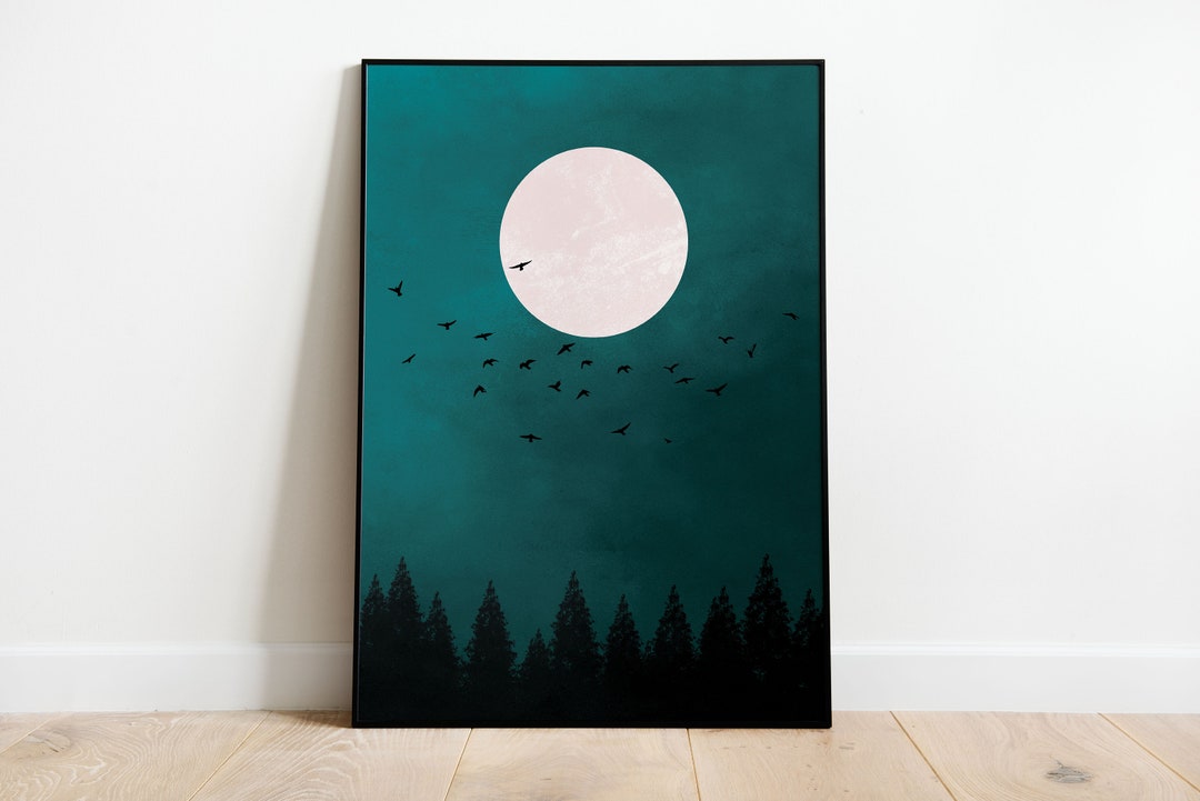 Moon Print | Moon Art | Moon Poster | Emerald Print | Moon Wall Art ...