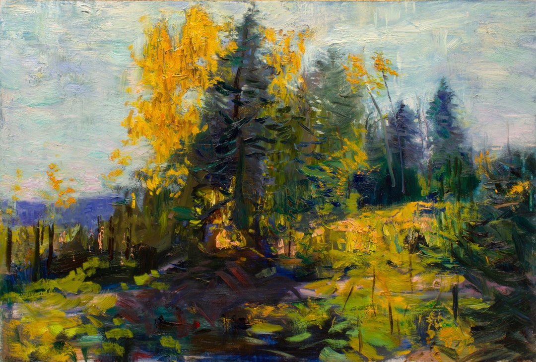 Spruce and Poplar, UNFRAMED Original 16"x24" Autumn Landscape ...