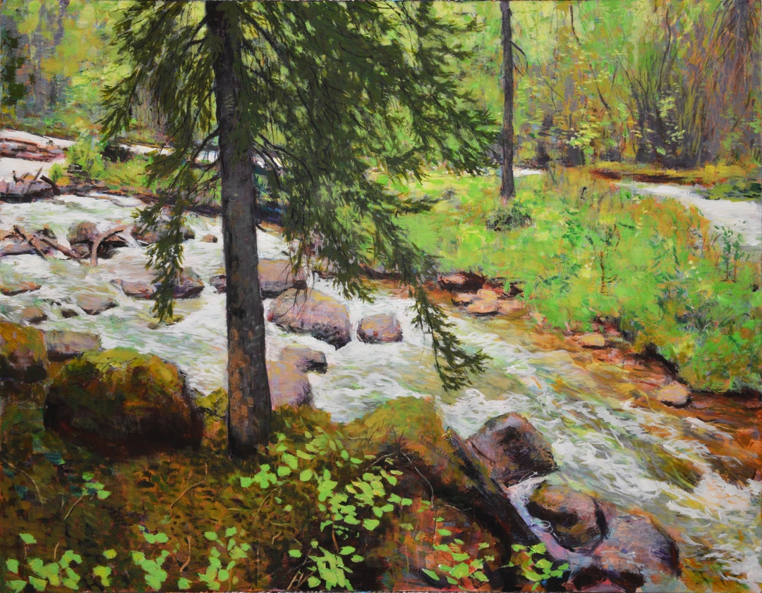 Forest Stream 43x56 Original Landscape Painting in Acrylic on Canvas of ...
