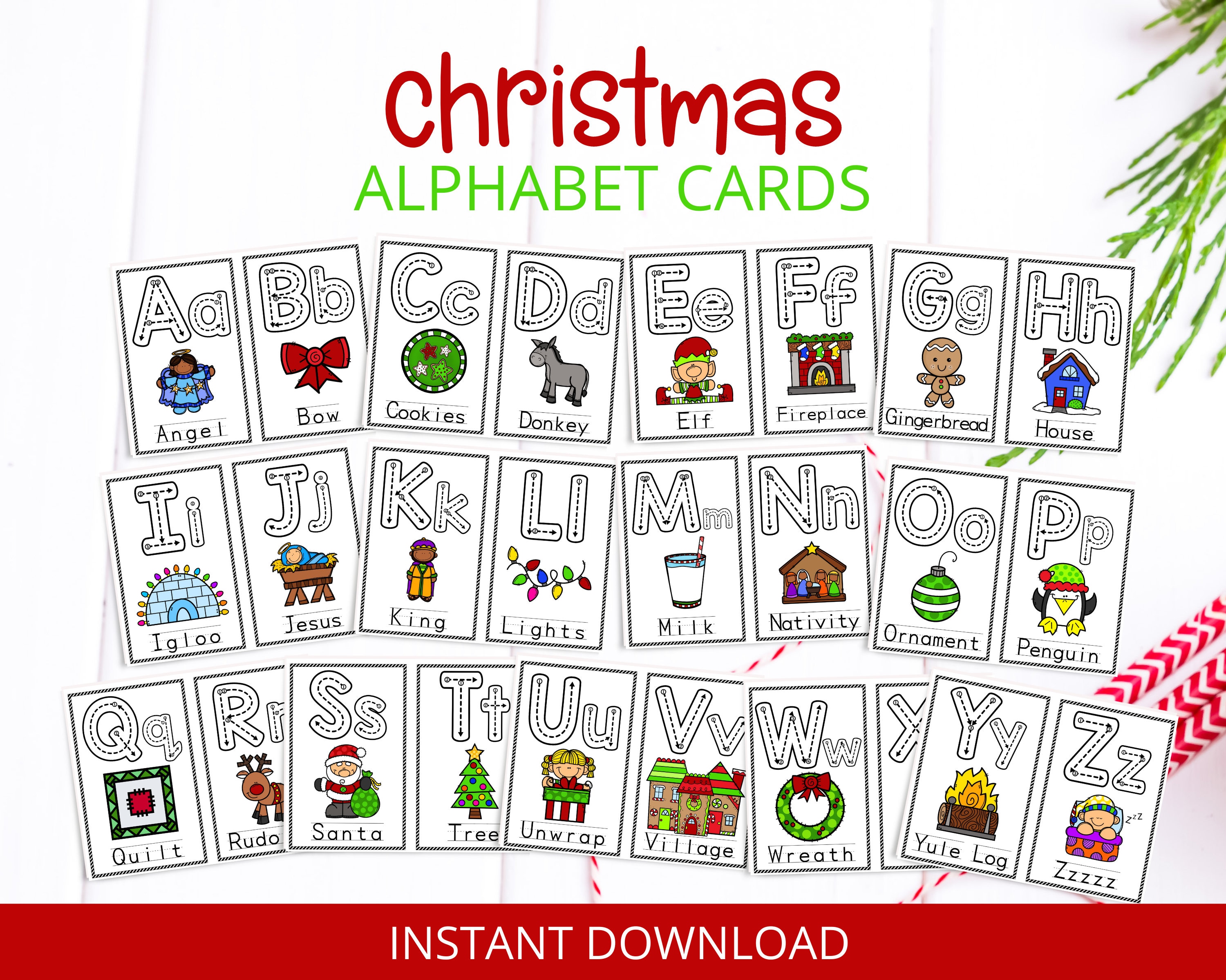 Christmas Alphabet Printable, Christmas Activity for Kids, Tracing ...