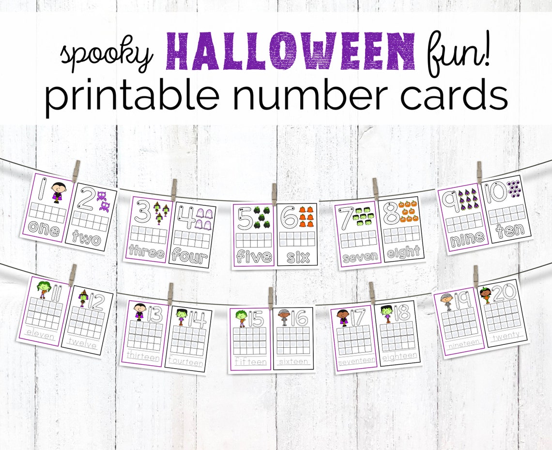 Number Cards Printable, Numbers 1-20, Halloween Activity for Kids ...