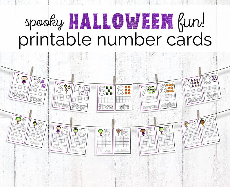 Number Cards Printable, Numbers 1-20, Halloween Activity for Kids ...