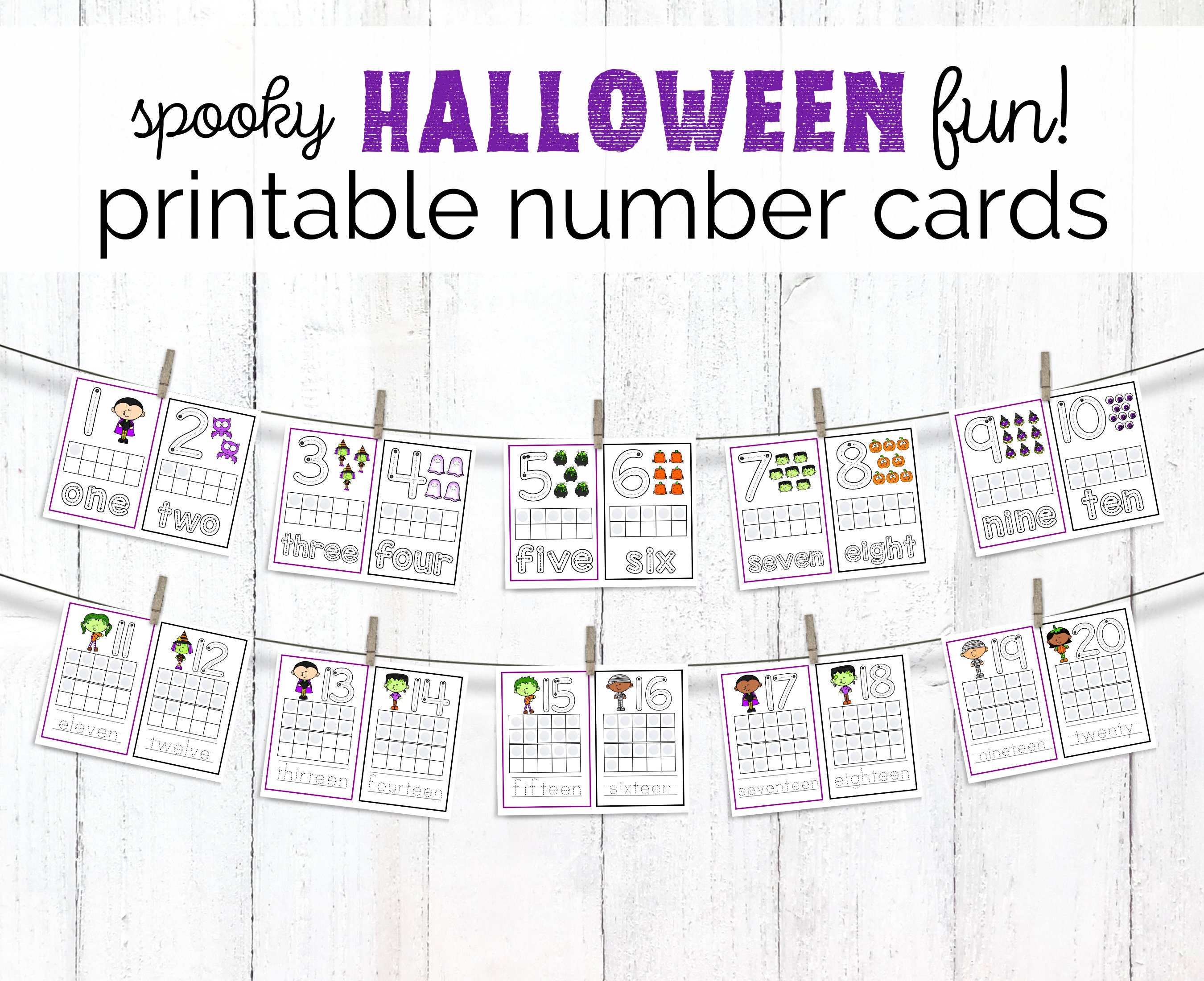 Number Cards Printable, Numbers 1-20, Halloween Activity for Kids ...