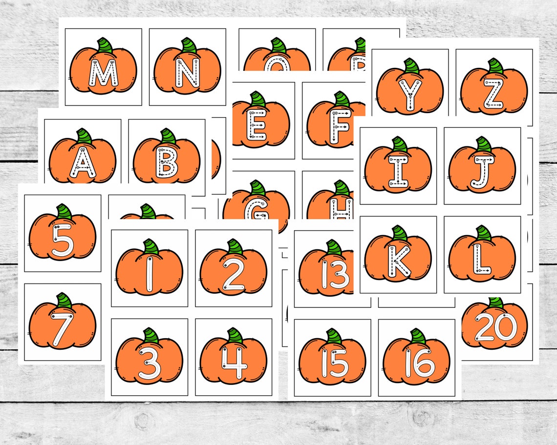 Pumpkin Alphabet Tracing Cards Printable Number Writing | Etsy