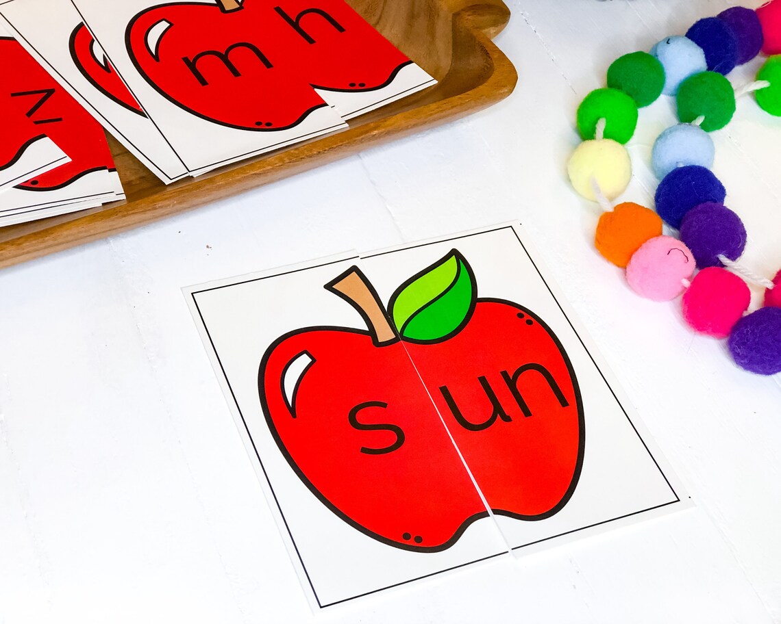 Apple Word Family Puzzles Short Vowel CVC Word Game Literacy Activity ...