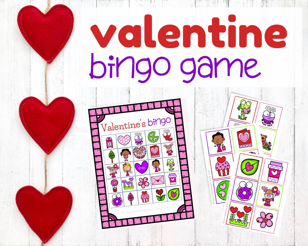 Valentine's Day Bingo Game, Kids Printable Activity, Valentine's Day ...