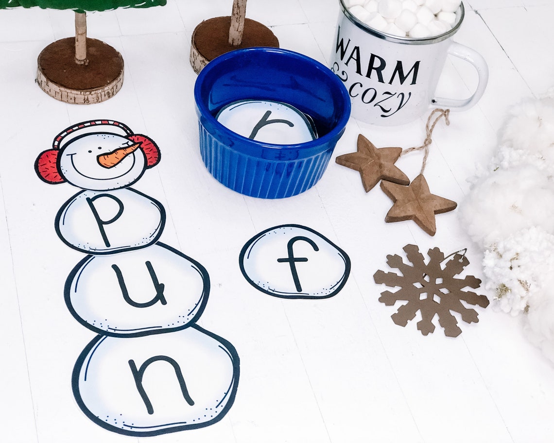 Snowman Activity, Winter Printable Activity, CVC Word Families, Winter ...