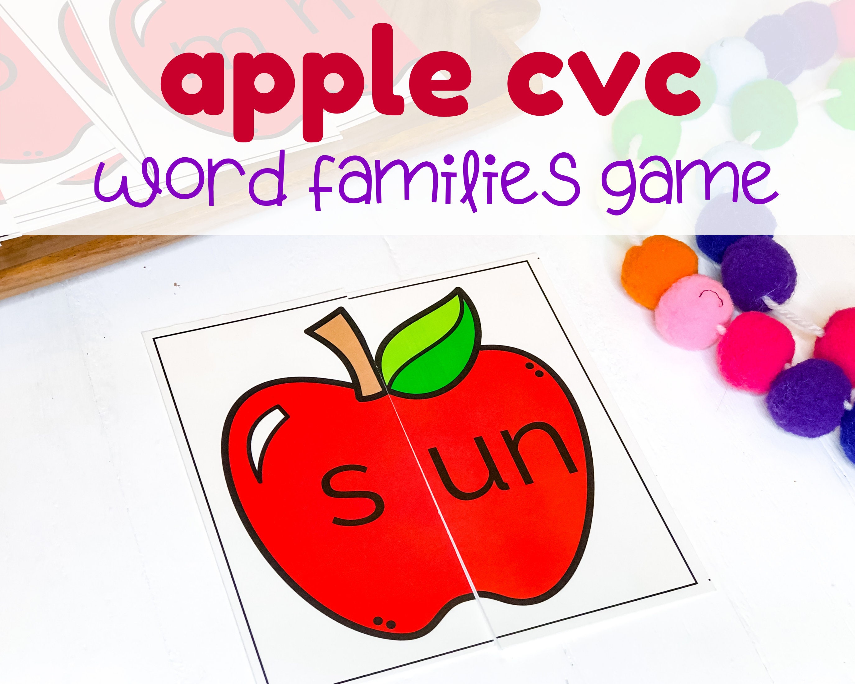 Apple Word Family Puzzles | Short Vowel CVC Word Game | Literacy ...