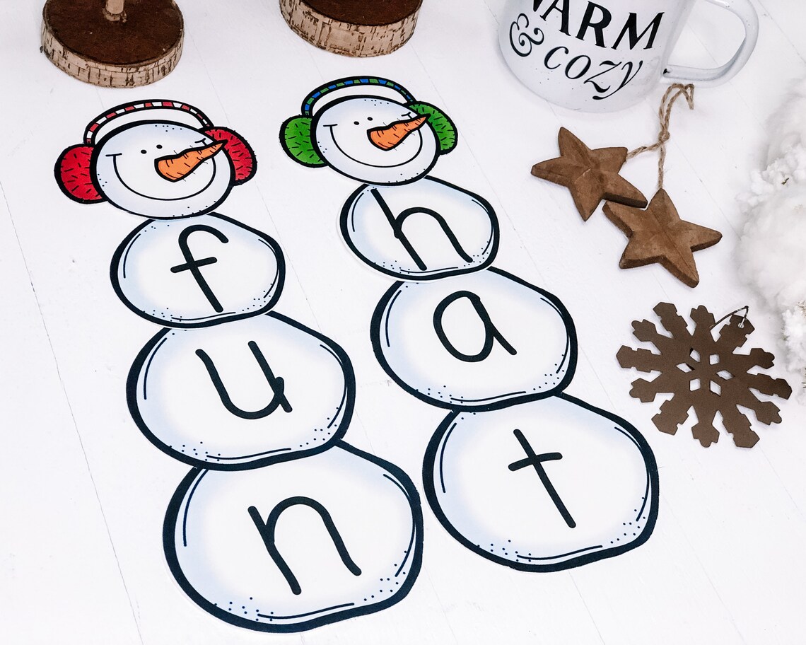 Snowman Activity, Winter Printable Activity, CVC Word Families, Winter ...