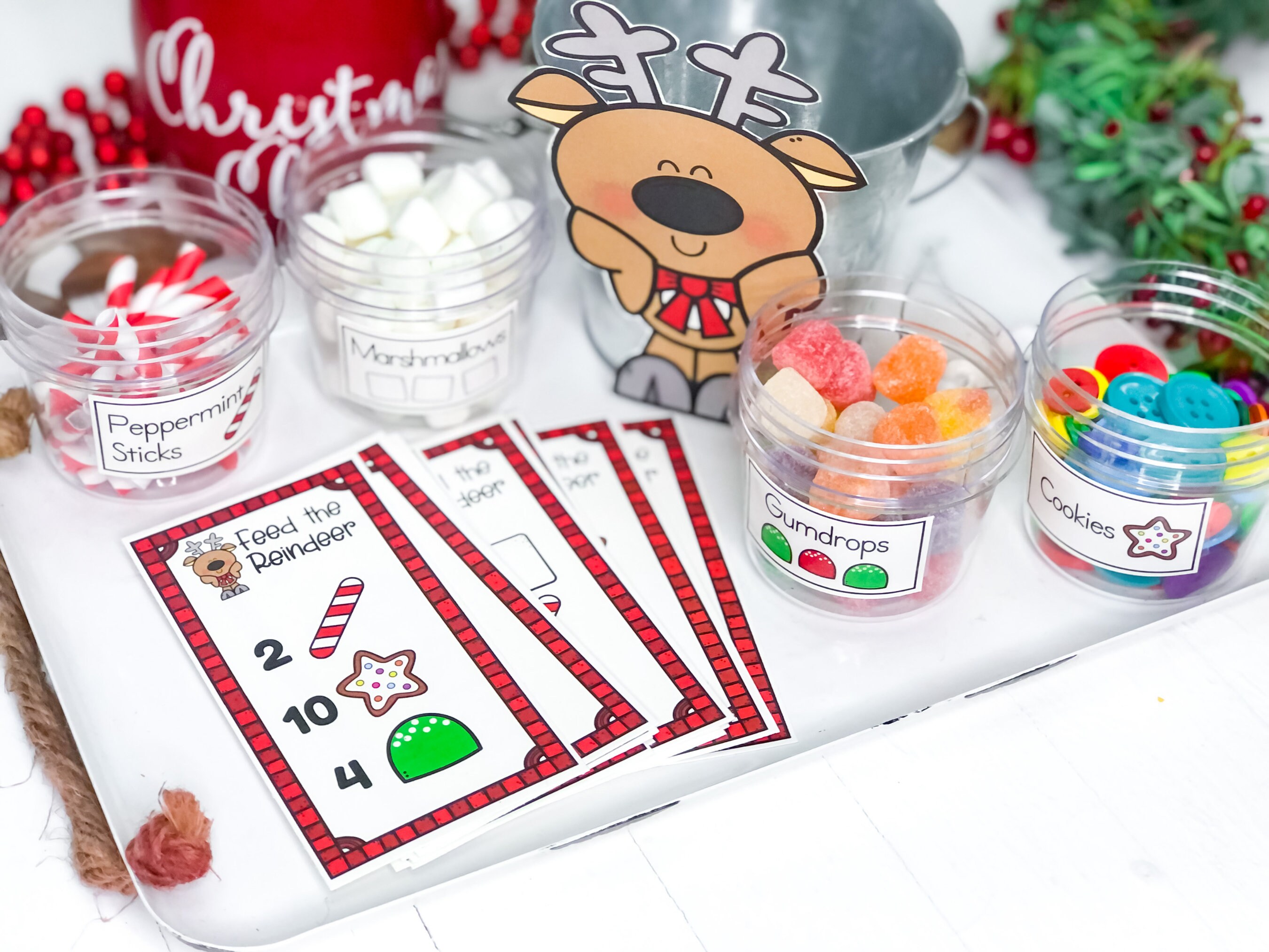 Christmas Activity for Kids, Feed the Reindeer Counting Game, Preschool ...