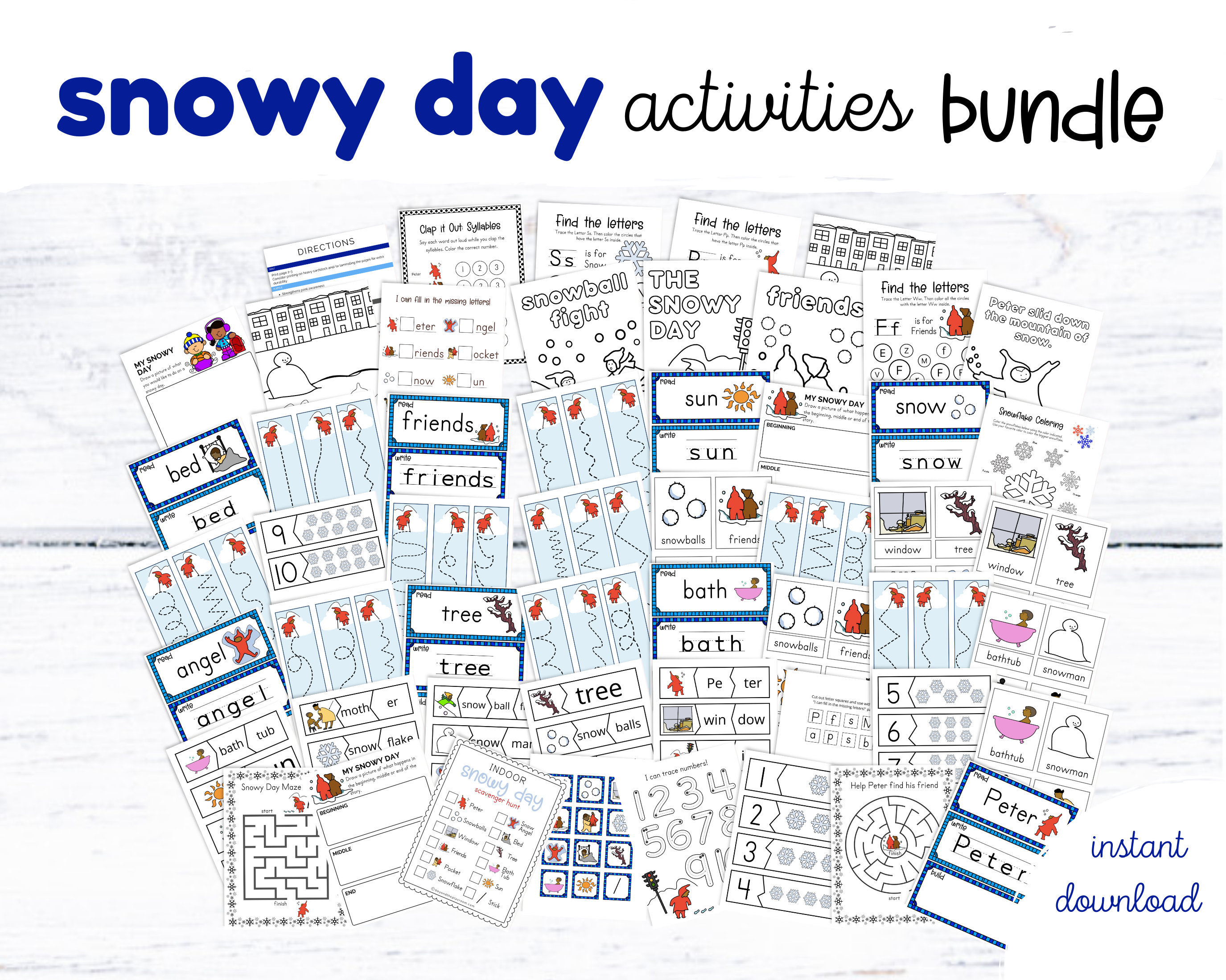 Snowy Day Activities, Winter Printable for Kids, Tracing Printable ...