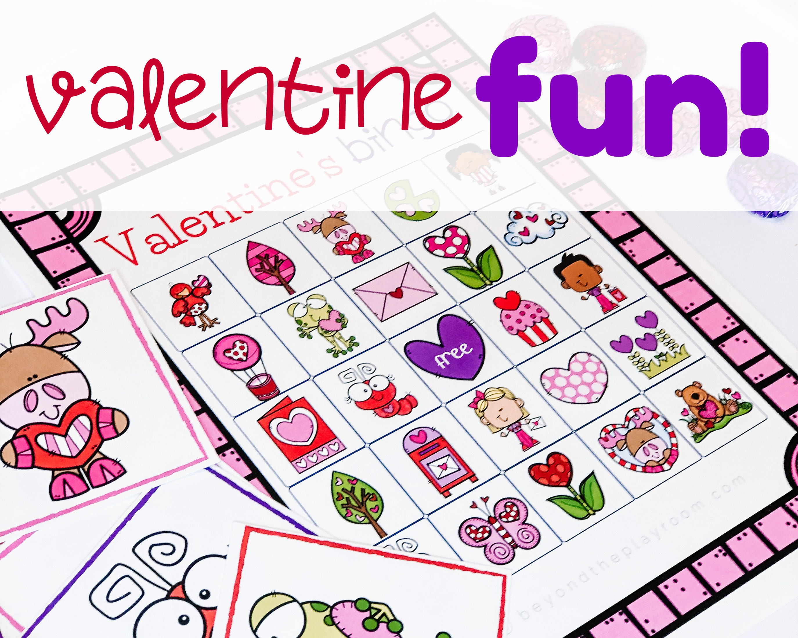 Valentine's Day Bingo Game, Kids Printable Activity, Valentine's Day ...