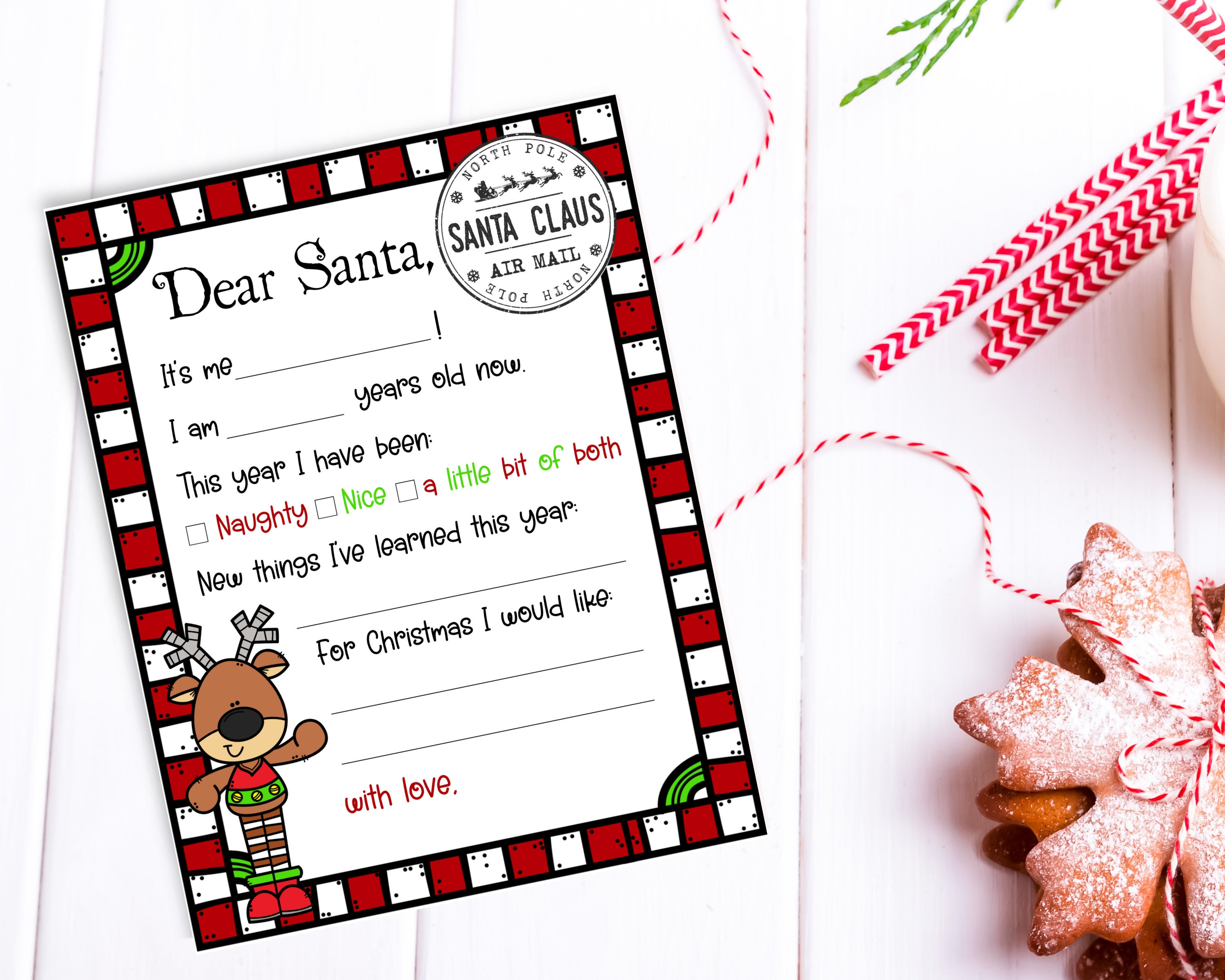 Letter to Santa Printable, Christmas Wish List, Kids Letter to Santa ...