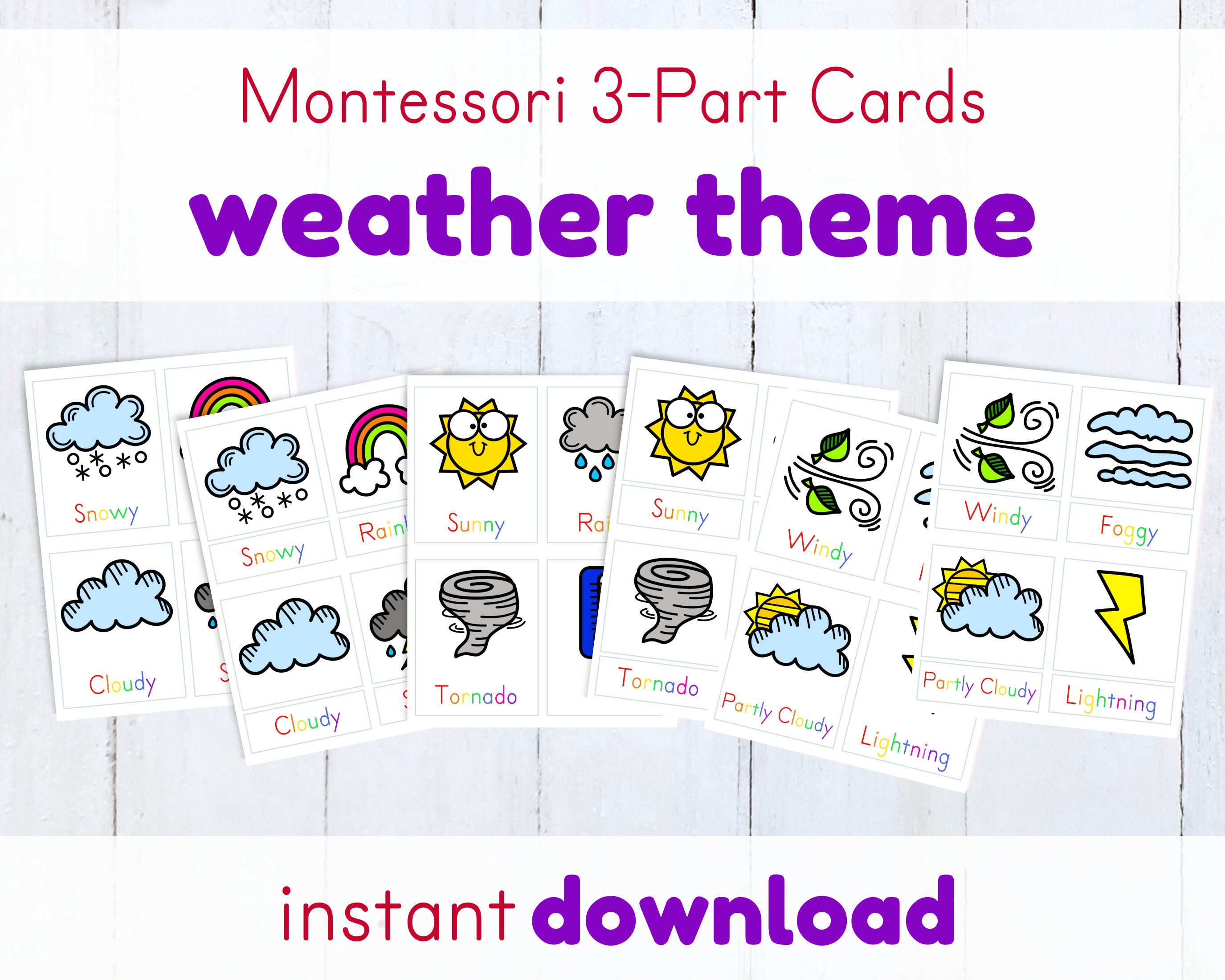 Montessori 3 Part Cards | Weather Printable for Kids | Homeschool ...