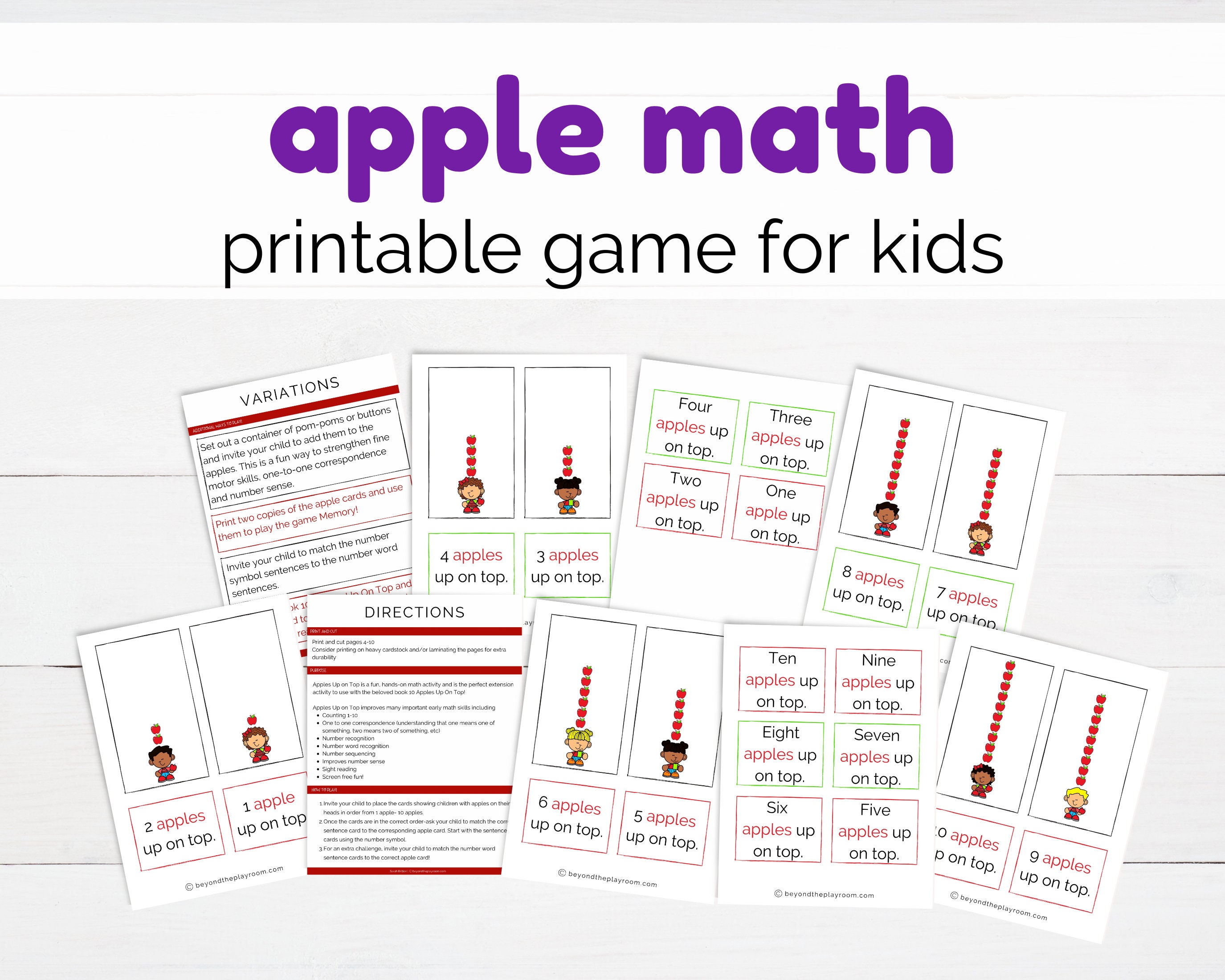 Apple Math Printable for Kids Preschool Counting Activity Kindergarten ...