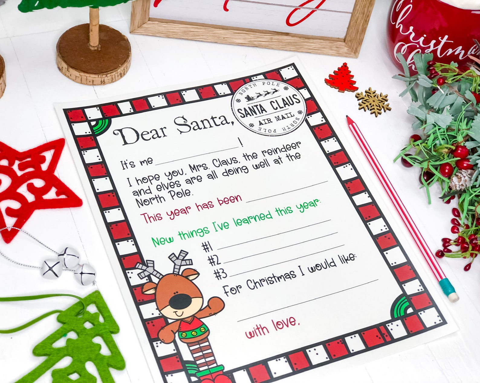Letter to Santa Printable, Christmas Wish List, Kids Letter to Santa ...