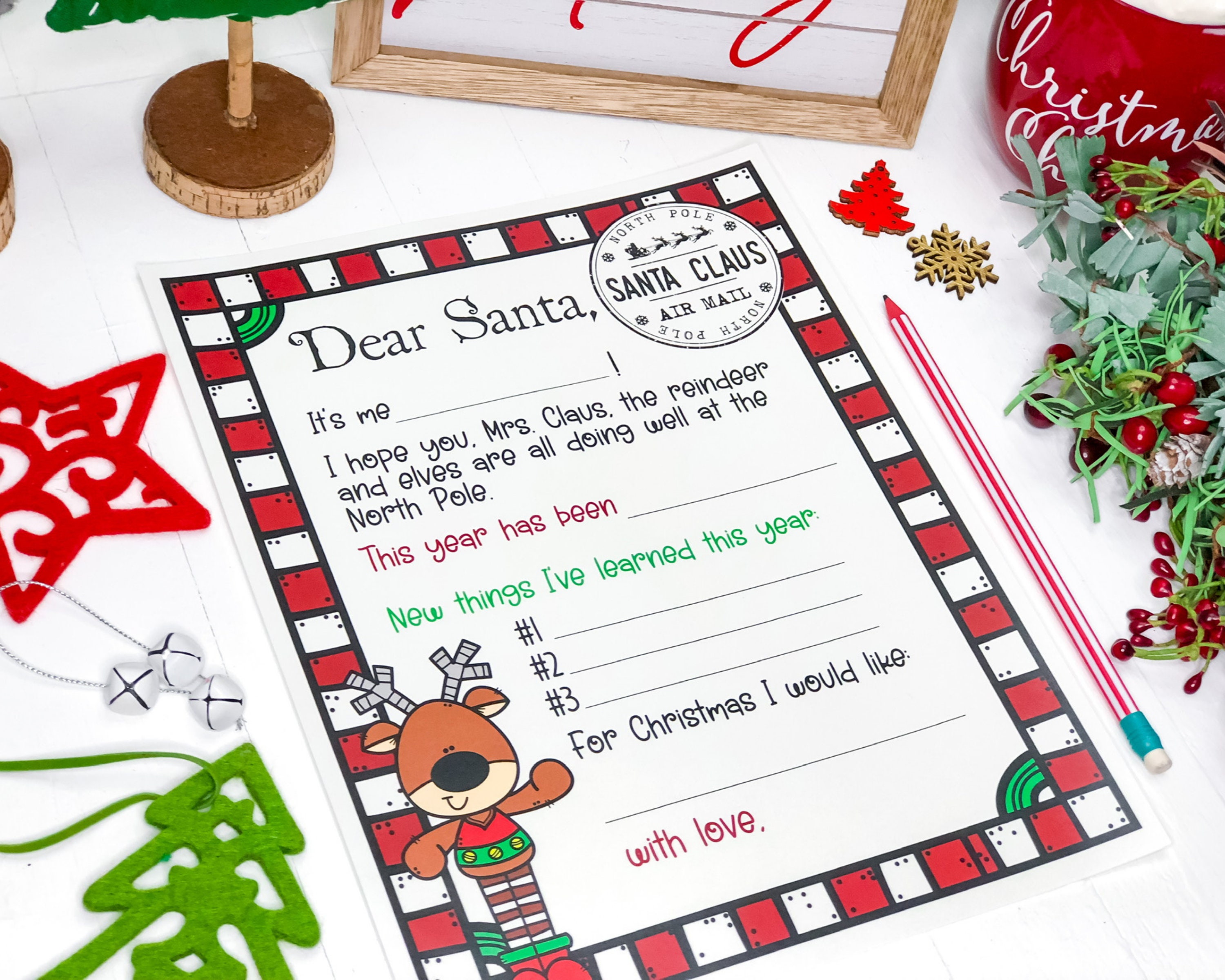 Letter to Santa Printable, Christmas Wish List, Kids Letter to Santa ...