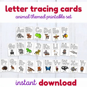 Alphabet Tracing Flashcards, Animal Theme, Printable, Preschool ...