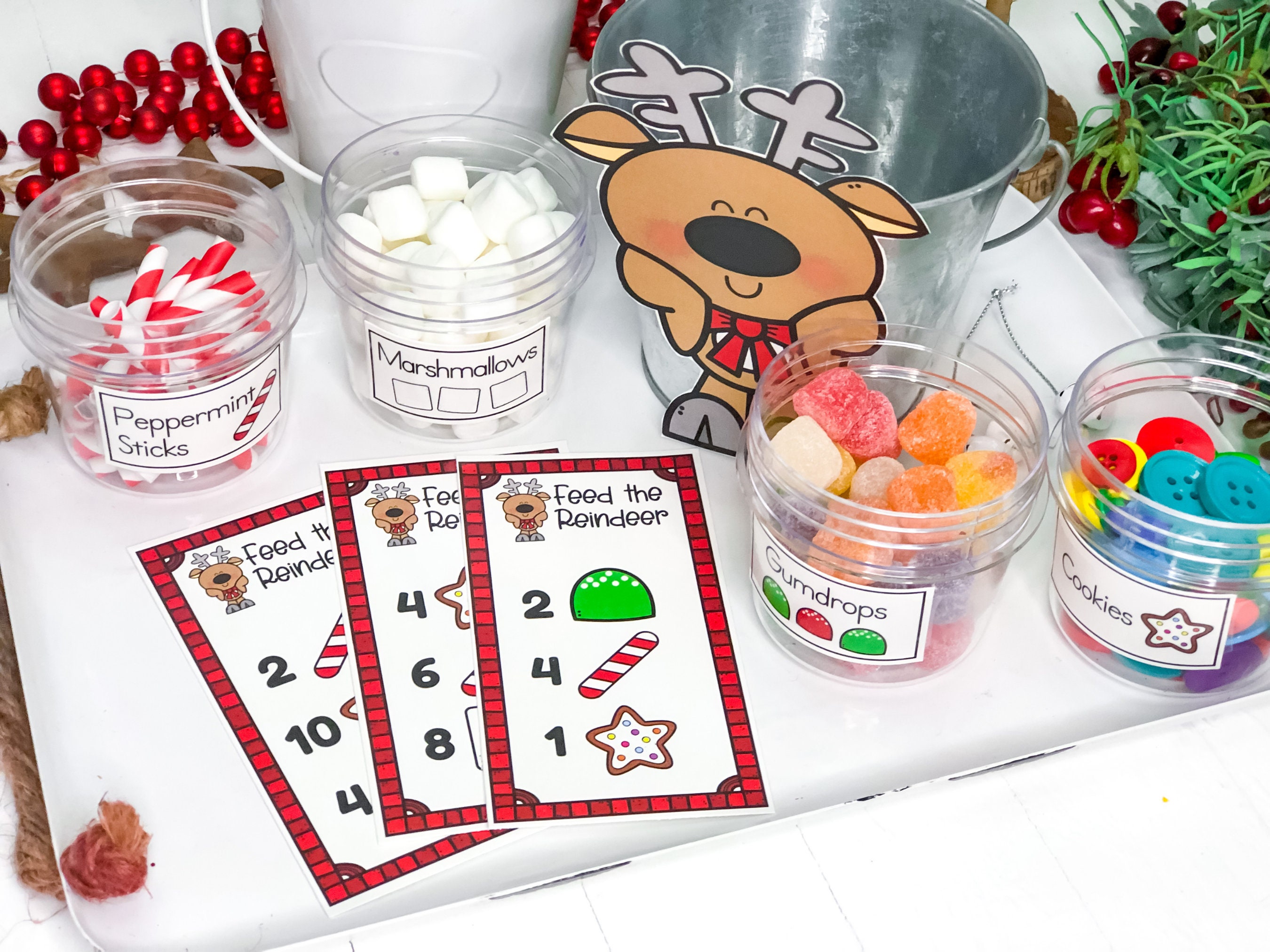 Christmas Activity for Kids, Feed the Reindeer Counting Game, Preschool ...